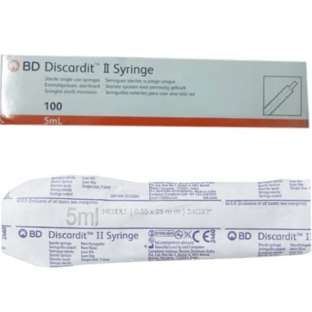 BD 5ml Syringe Discardit 24G Box of 100 - Surgical Dekho