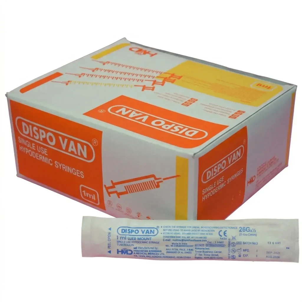 Dispovan Hypodermic 1ml Syringe with 26G x 0.5inch Needle - Pack of 100 ...
